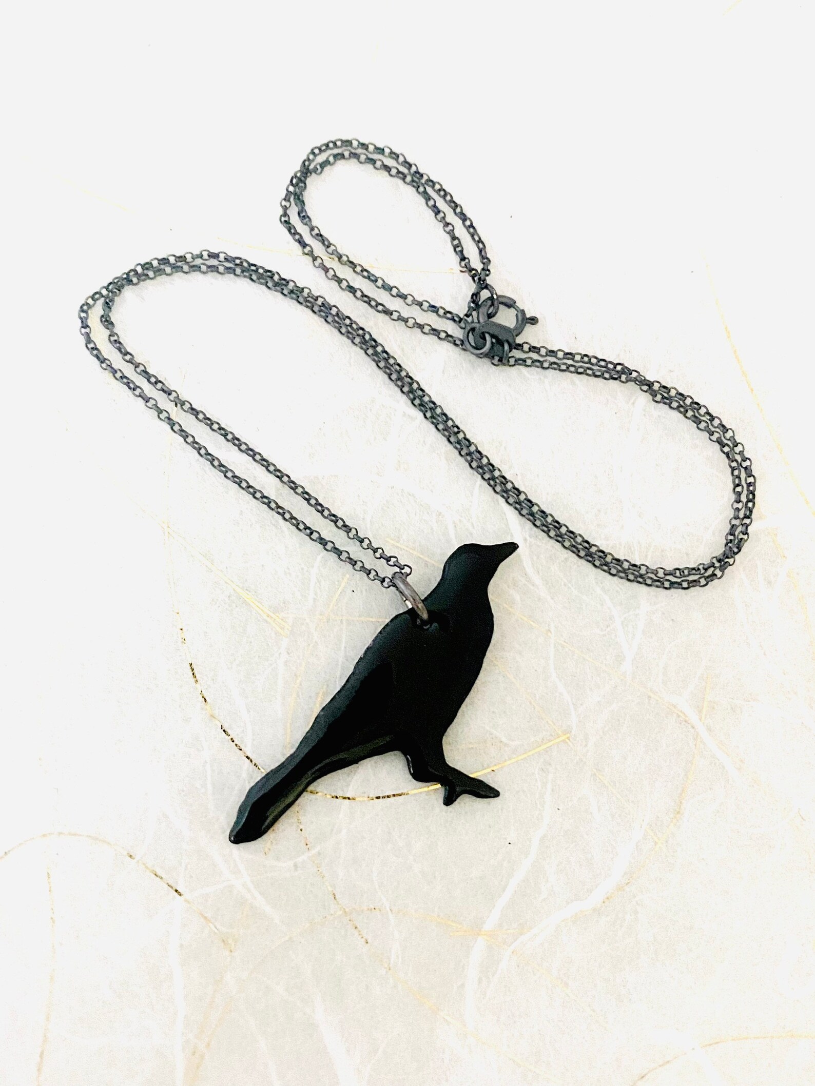 Crow Necklace Black Enamel Bird Pendant Necklace Black Crow - Etsy