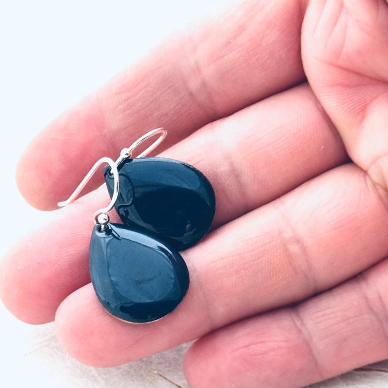 Dark Blue Black Earrings - Etsy