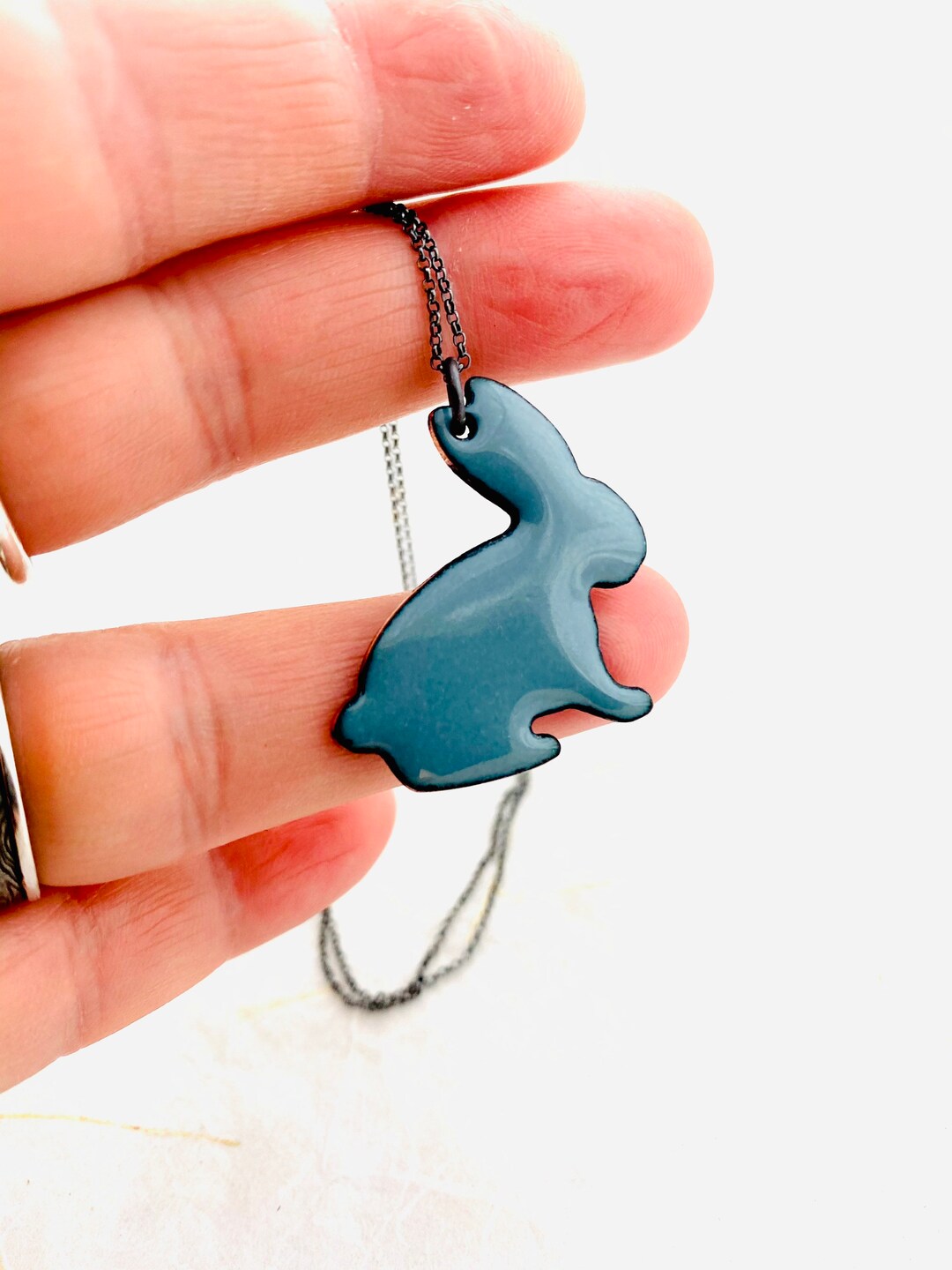 Rabbit Necklace, Bunny Necklace, Gray Enamel Bunny Pendant, Bunny Gift ...