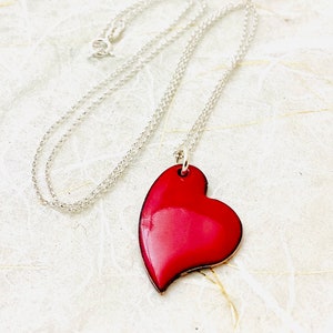 Heart Necklace Red Enamel Minimalist Asymmetrical Heart - Etsy