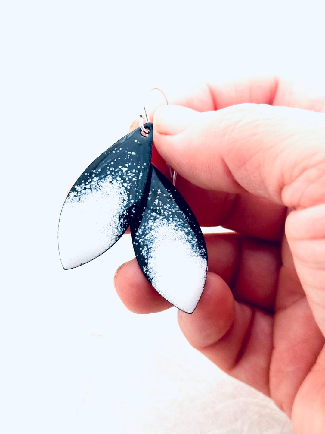 Color Splash Earrings, Black and Titanium White Enamel Earrings ...