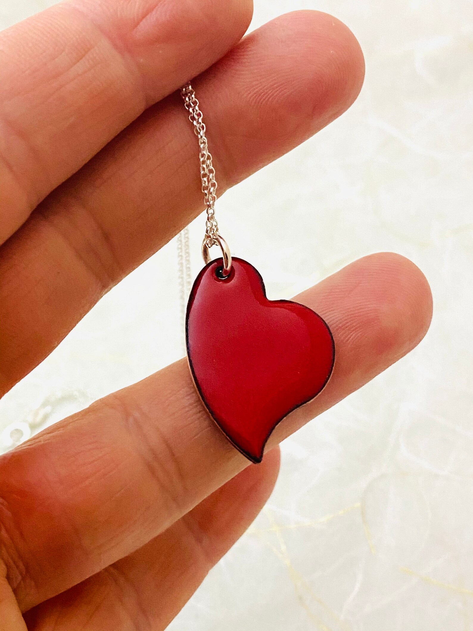 Red Enamel Heart Necklace, Sterling Silver Chain, Valentines Gift - Etsy
