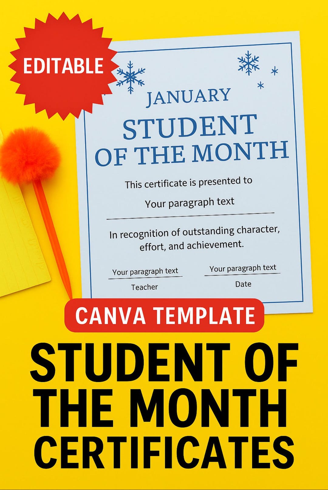 Student of the Month Certificates • 12 Monthly Editable Canva Templates ...