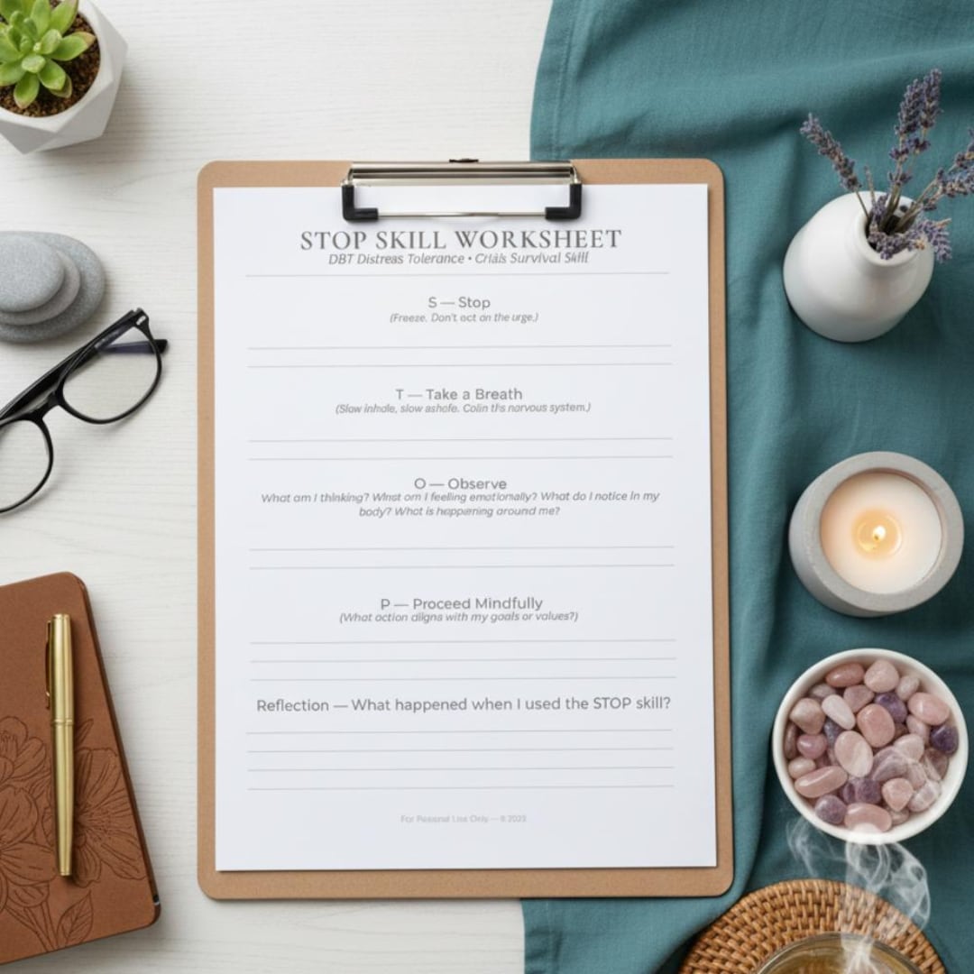 STOP Skill Worksheet | DBT Distress Tolerance | Crisis Survival Tool ...