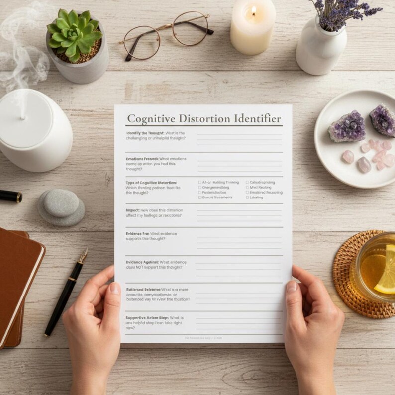 Cognitive Distortion Identifier Worksheet | CBT Printable | Thought ...