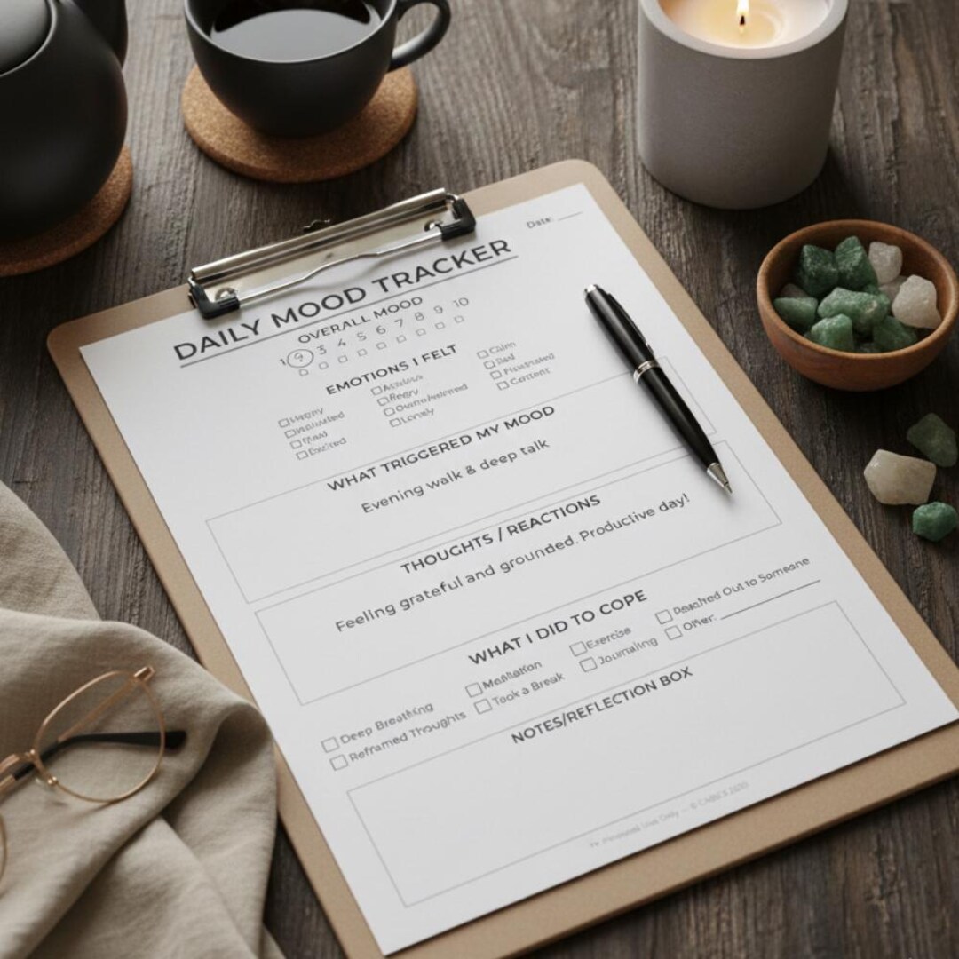 Daily Mood Tracker • Printable Mental Health Mood Chart • Wellness ...