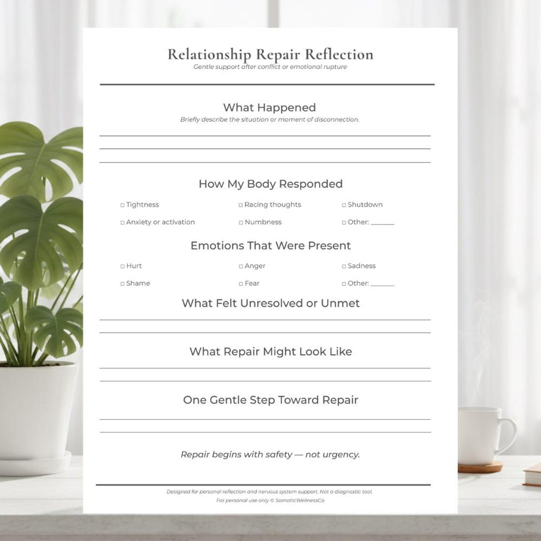 Relationship Repair Reflection Worksheet | After Conflict Healing Tool ...