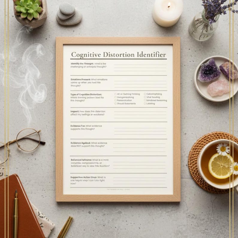 Cognitive Distortion Identifier Worksheet | CBT Printable | Thought ...