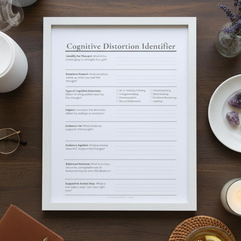 Cognitive Distortion Identifier Worksheet | CBT Printable | Thought ...