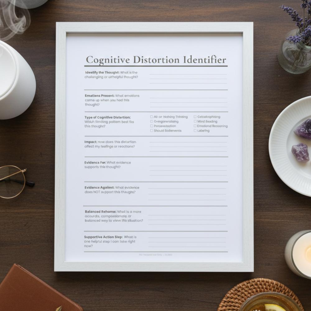 Cognitive Distortion Identifier Worksheet | CBT Printable | Thought ...