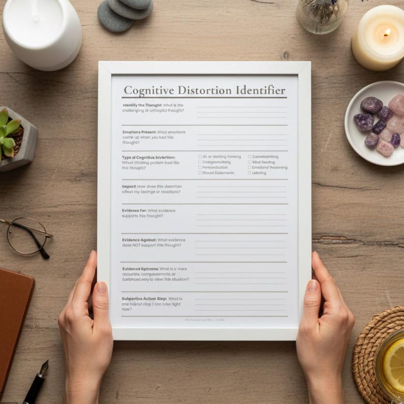 Cognitive Distortion Identifier Worksheet | CBT Printable | Thought ...