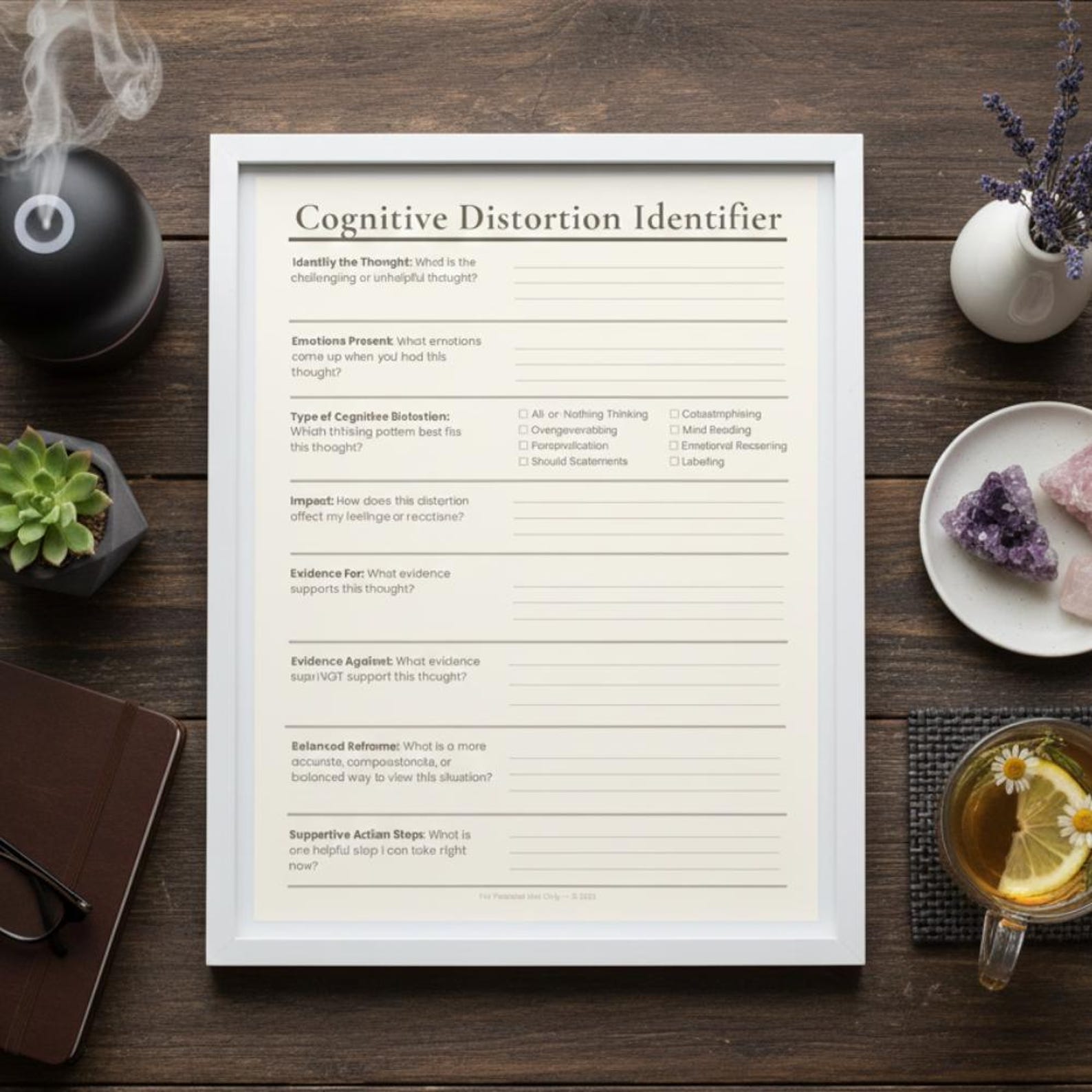 Cognitive Distortion Identifier Worksheet | CBT Printable | Thought ...