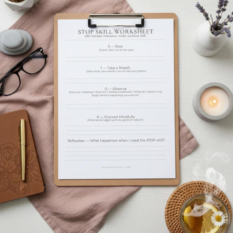 STOP Skill Worksheet | DBT Distress Tolerance | Crisis Survival Tool ...