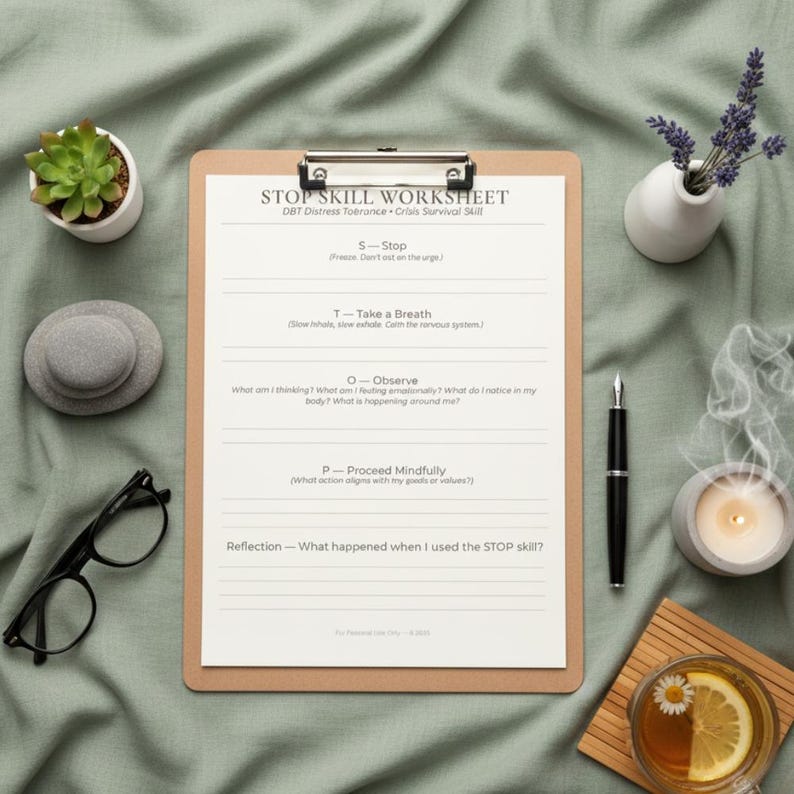 STOP Skill Worksheet | DBT Distress Tolerance | Crisis Survival Tool ...