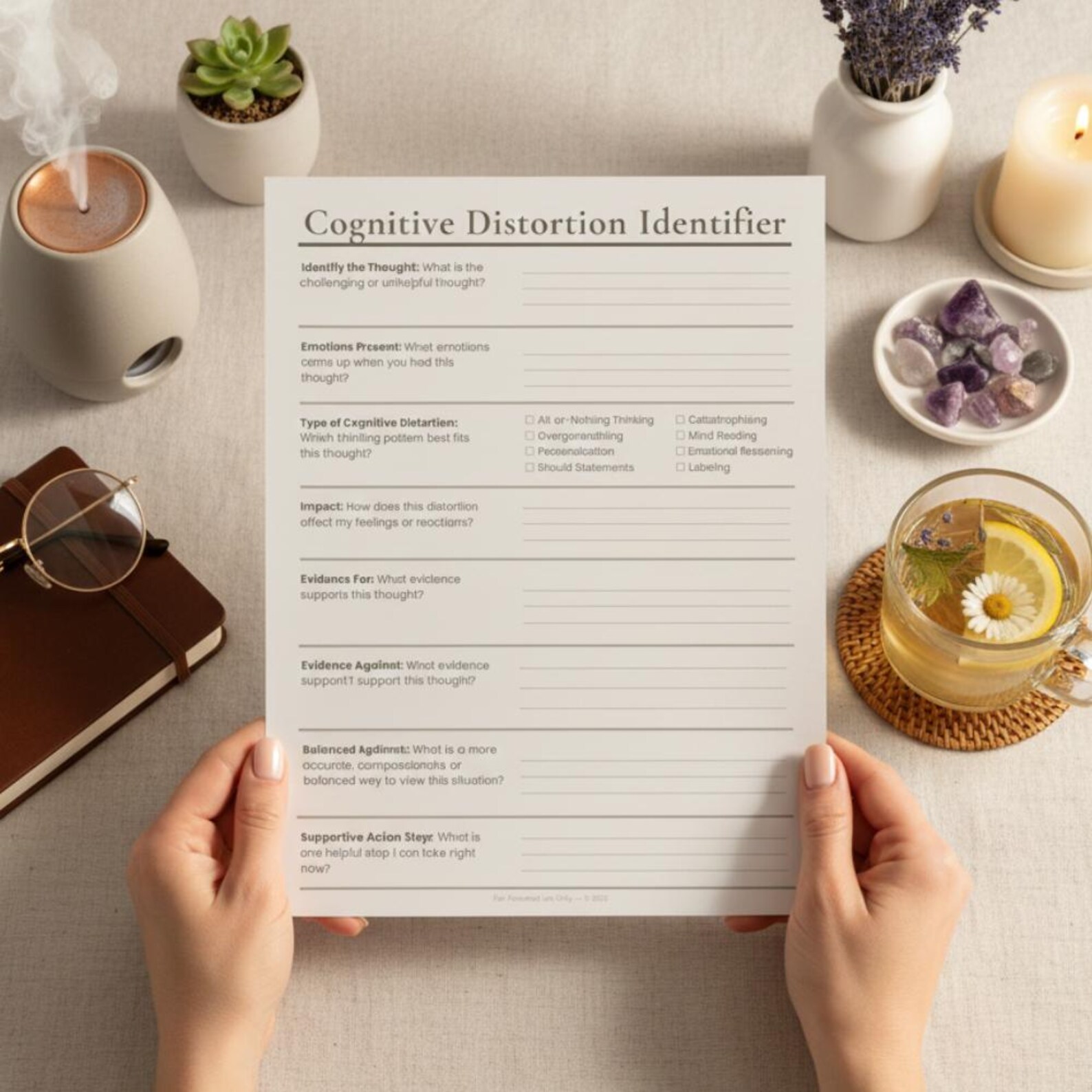 Cognitive Distortion Identifier Worksheet | CBT Printable | Thought ...