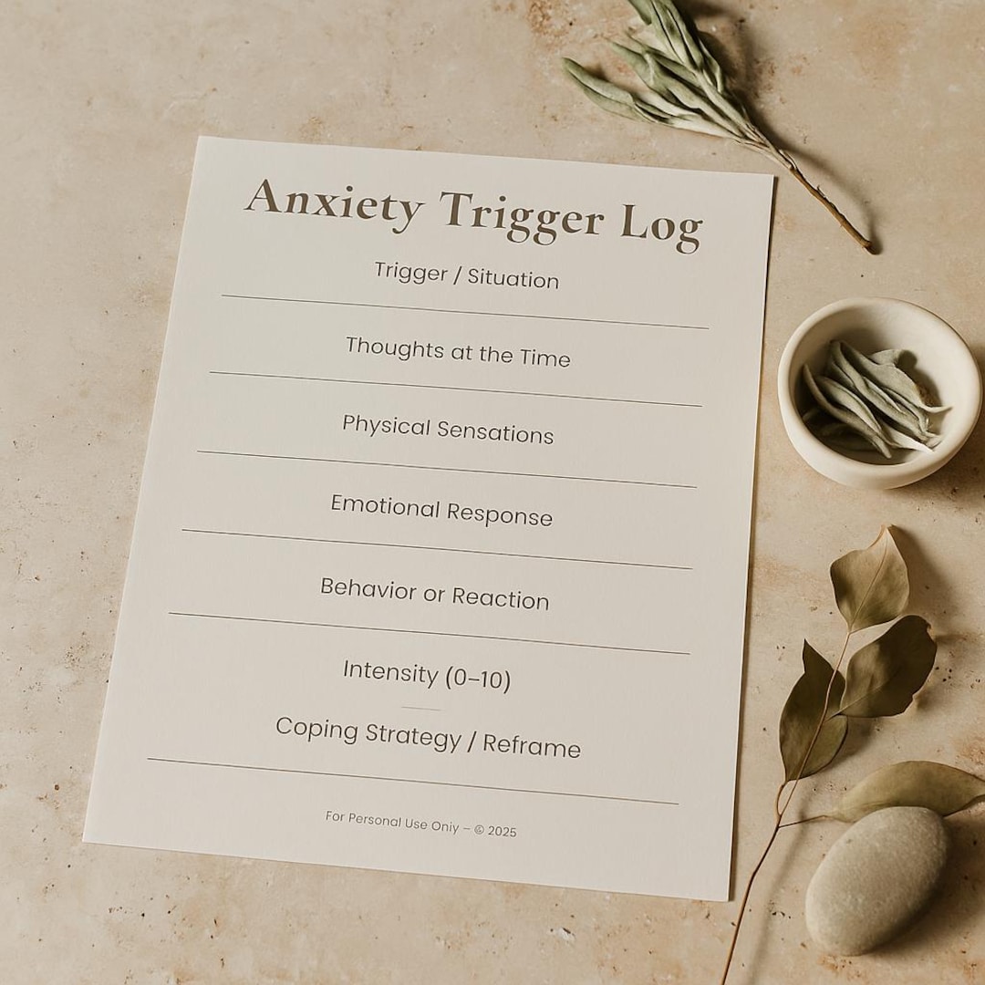 Anxiety Trigger Log Worksheet | CBT Printable | Track Triggers ...