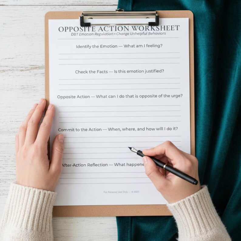 Opposite Action Worksheet | DBT Emotion Regulation Skill | Change ...
