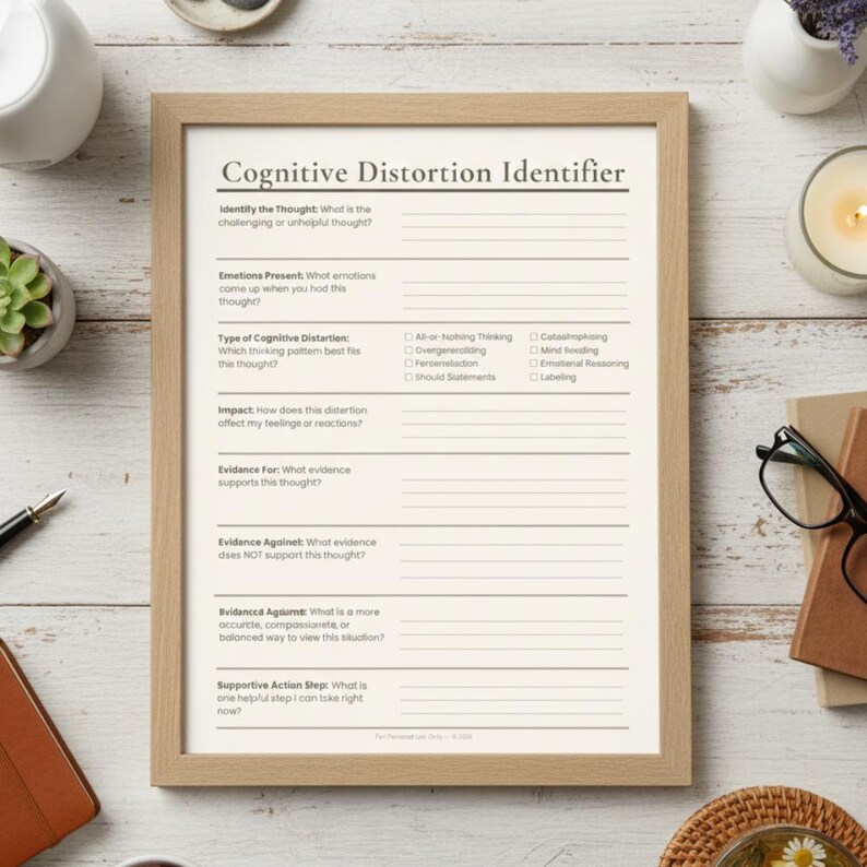 Cognitive Distortion Identifier Worksheet | CBT Printable | Thought ...