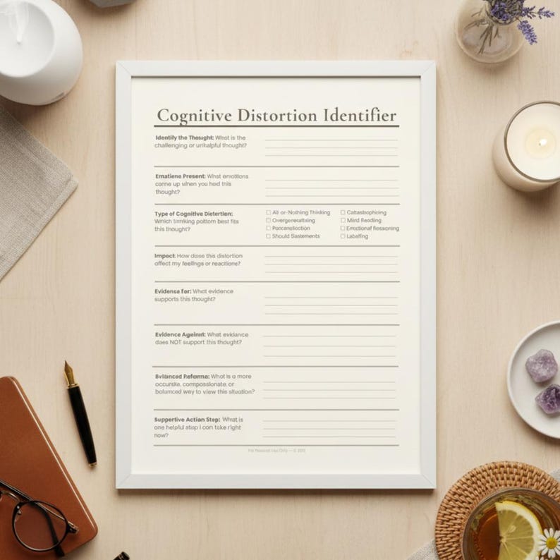 Cognitive Distortion Identifier Worksheet | CBT Printable | Thought ...