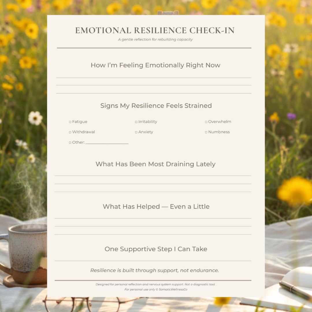 Emotional Resilience Check-in Worksheet | Burnout Recovery & Nervous ...
