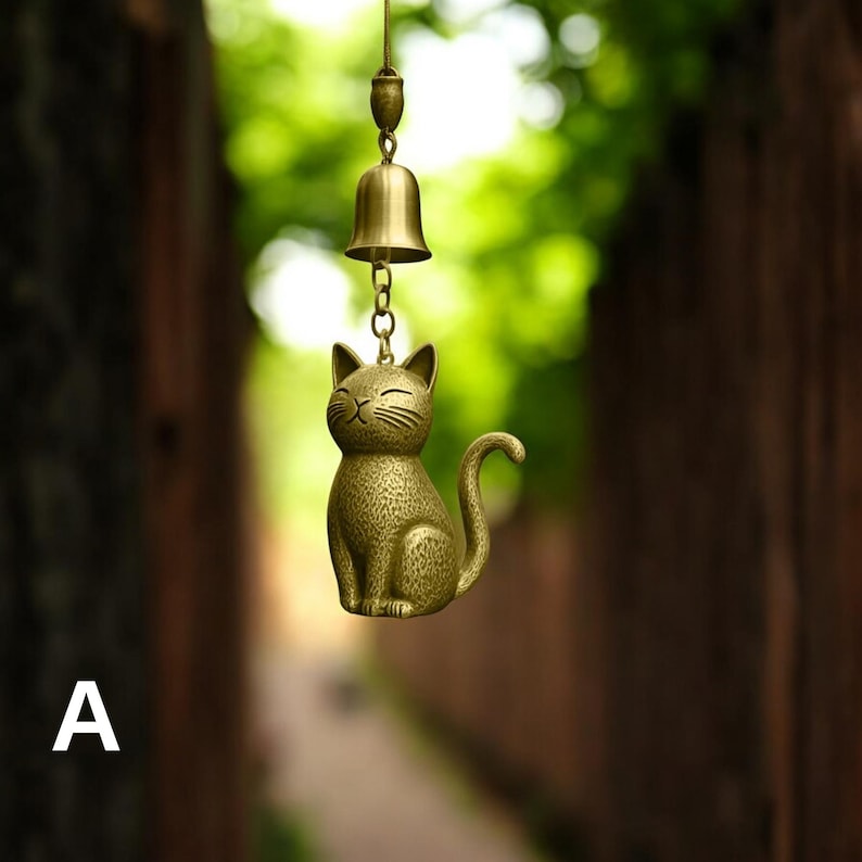 Vintage Bronze Gold Tone Cat Wind Chime – Cute Feline Garden Bell ...