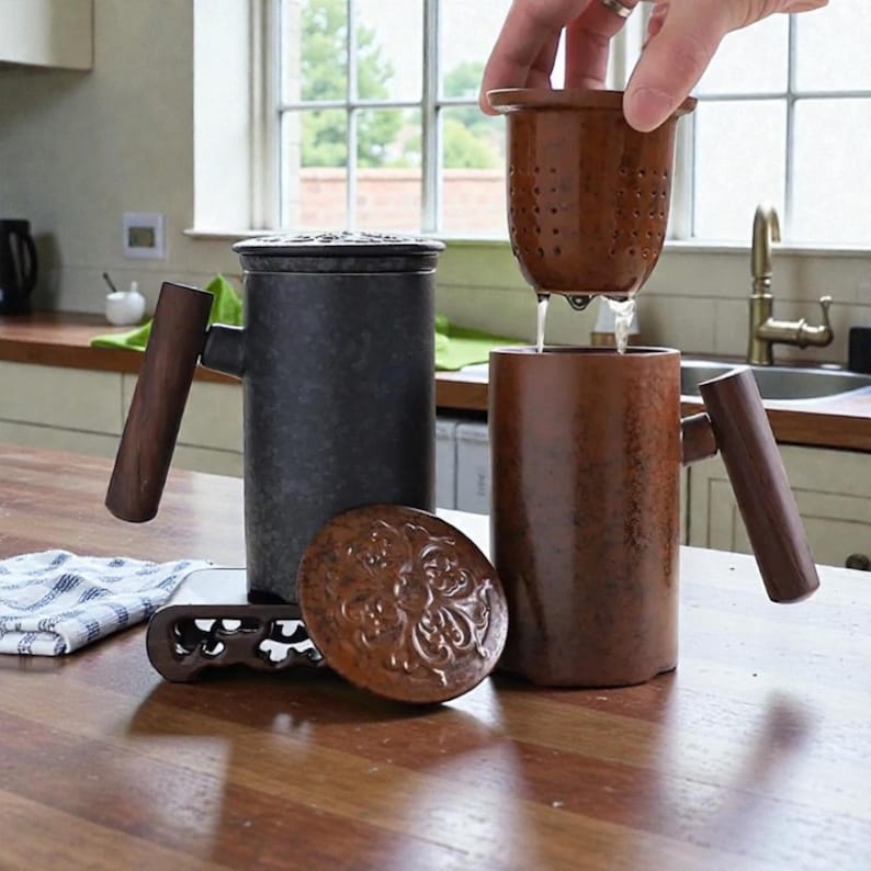 Handcrafted Japanese Tea Infuser Mug Set – Minimalist Stoneware Cup ...