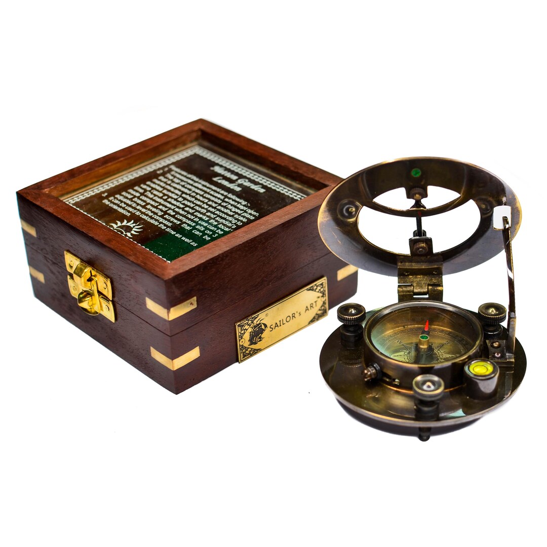 Personalized Brass Sundial Compass With Engraved Wooden Box – Custom ...