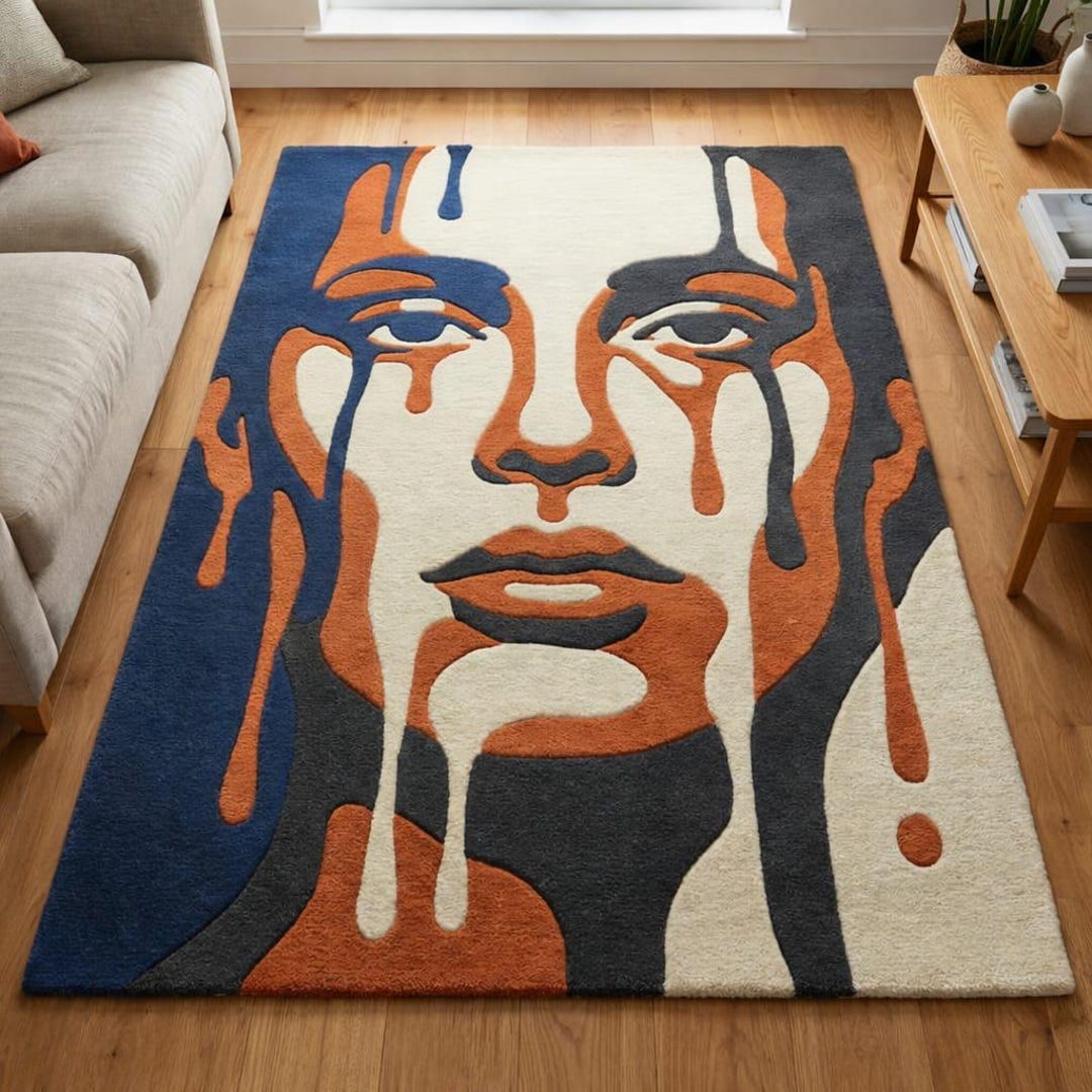 Hand Tufted Abstract Face Wool Rug, Modern Art Decor - Etsy