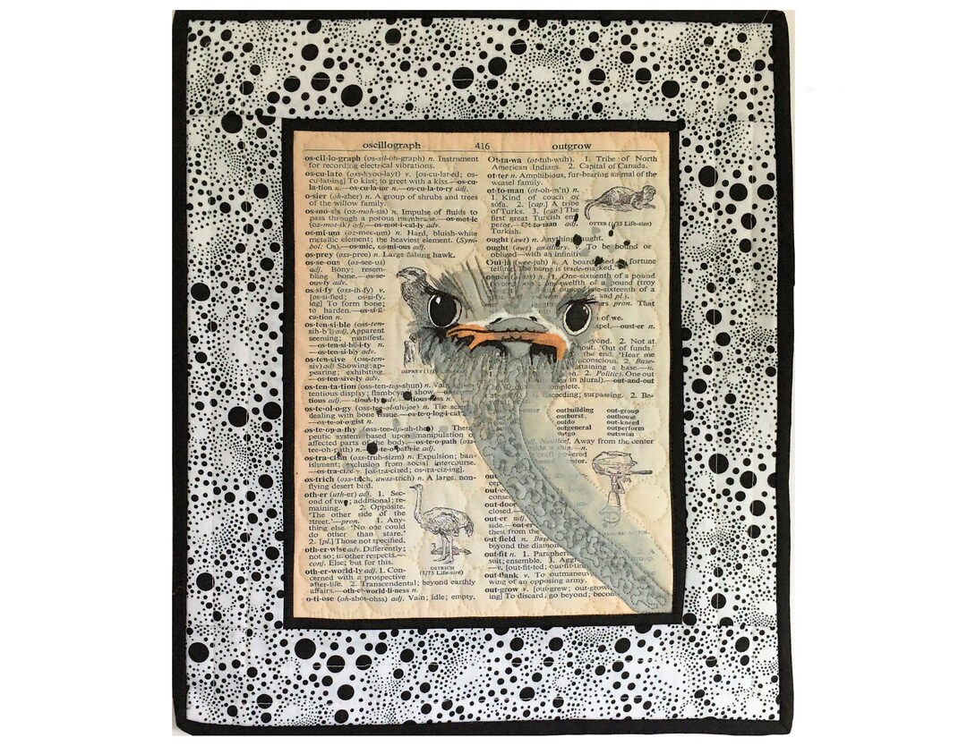 O is for Ostrich-painted ORIGINAL - Miniature Art Quilt - Etsy