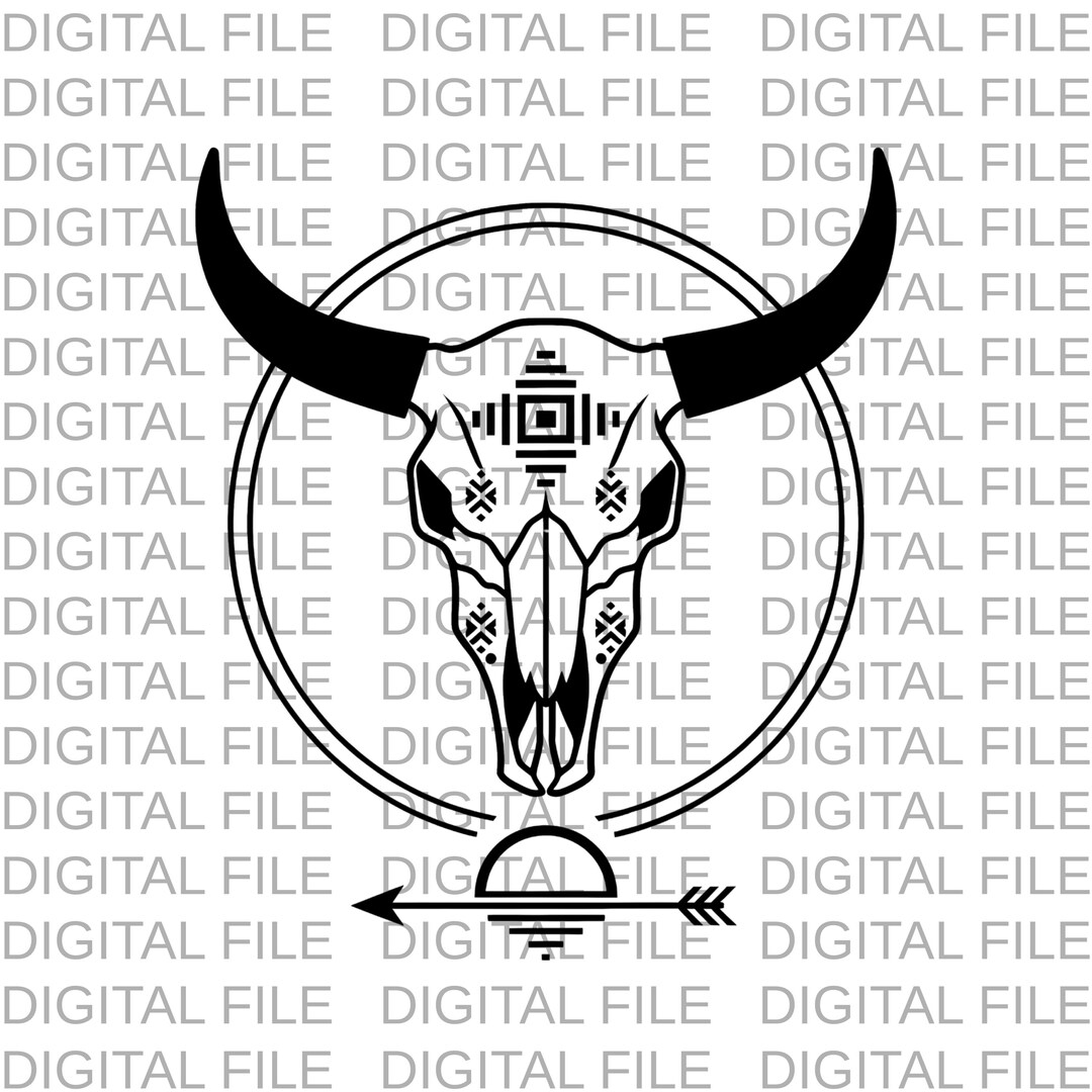 Western Bull Skull PNG – Aztec Cow Skull Graphic, Cowboy Western Design ...