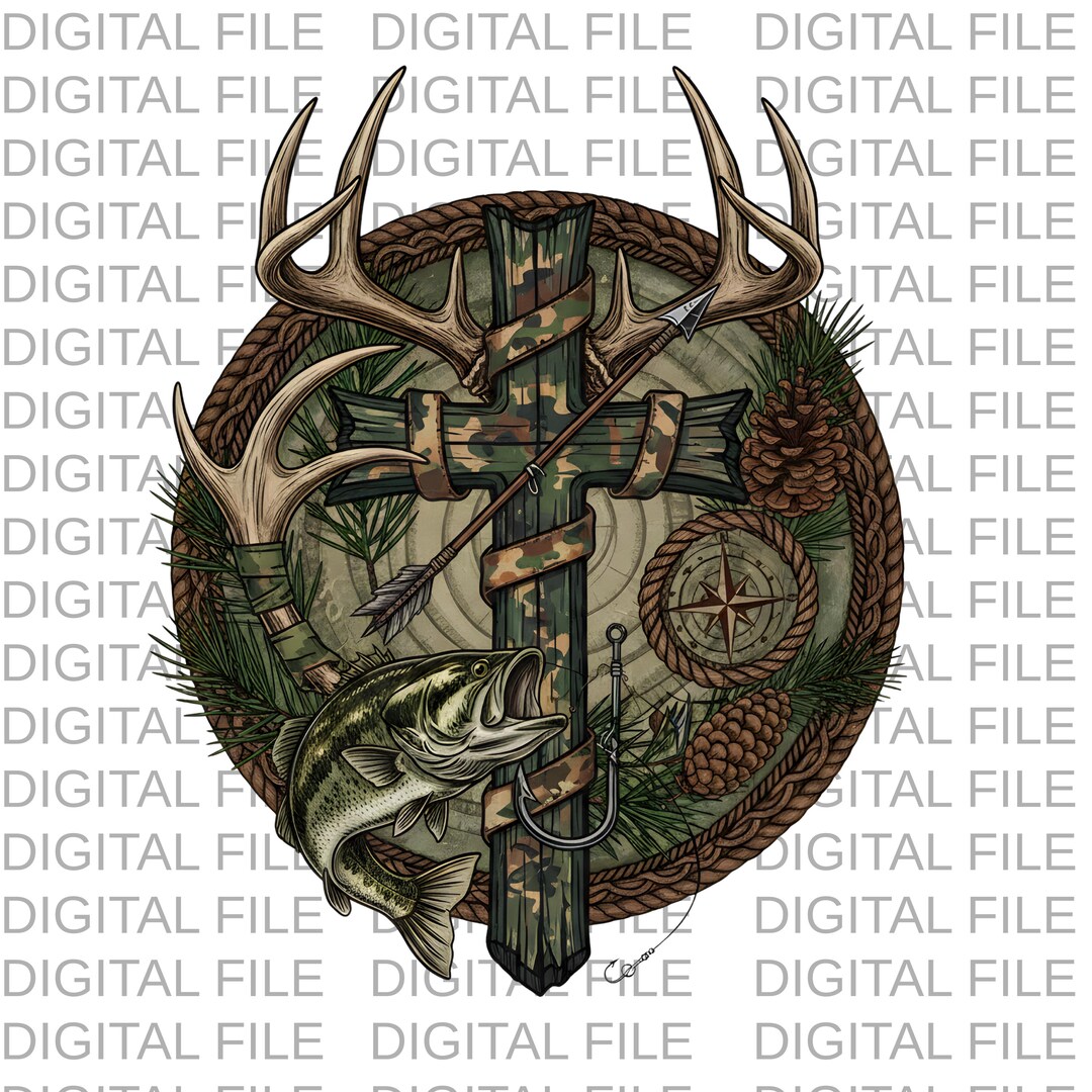 Bass Fishing Camo Cross PNG – Outdoor Christian Faith Design, Angler ...