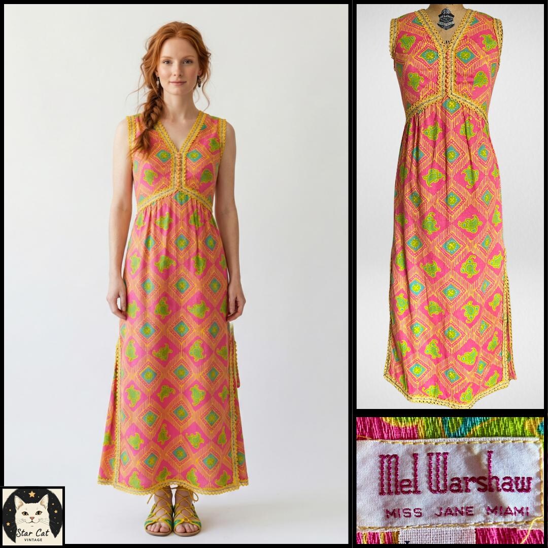 Authentic Vintage 60s Boho Maxi Sundress | Retro Spring Dress in Pink ...