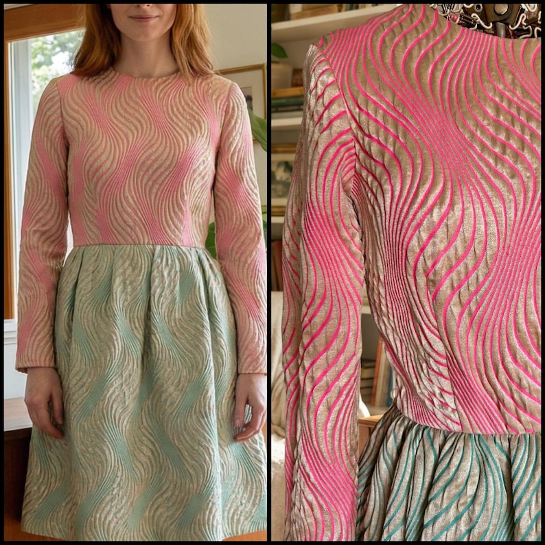 Vintage 60s-70s Quilted Metallic Mini Dress | Pink Blue Space Age XS ...
