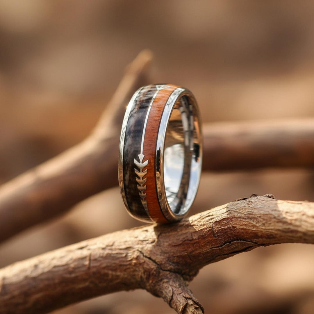 Tungsten Arrow Ring - Koa Wood Inlay, Viking Band - Etsy