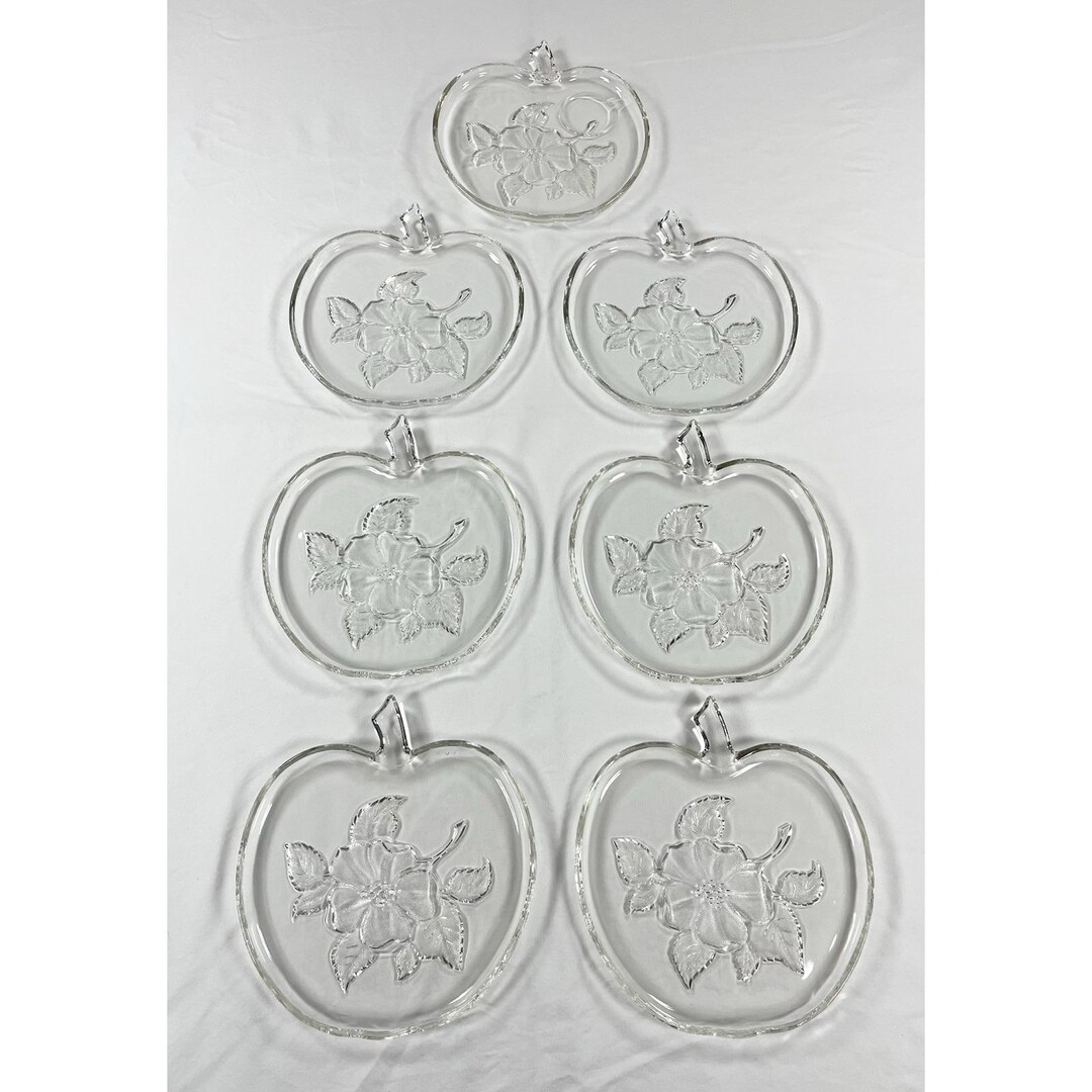 7 Vintage 50's Hazel Atlas Apple Shapes Apple Blossom Embossed Glass ...