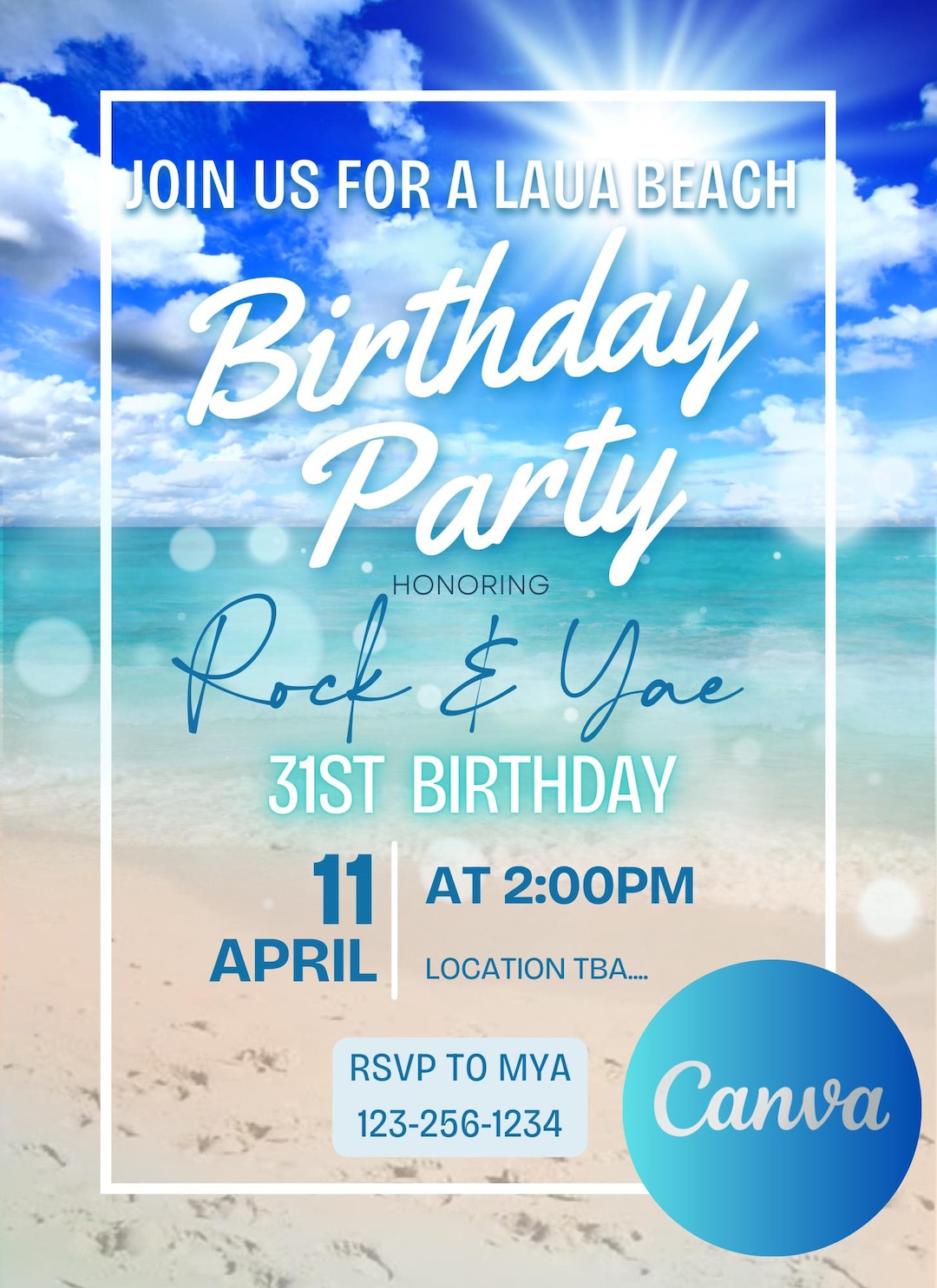 Luau Beach Birthday Invitation Template | Editable Canva Template ...