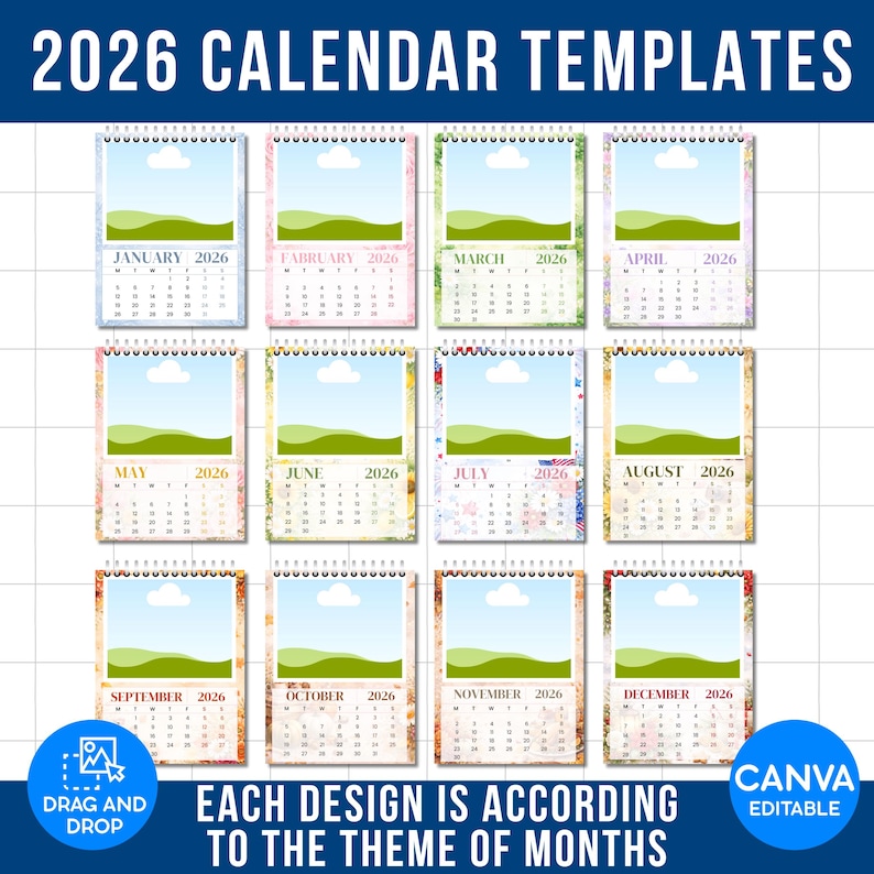 Custom Calendar 2026 Templates With Photo Frame, Printable Calendar ...