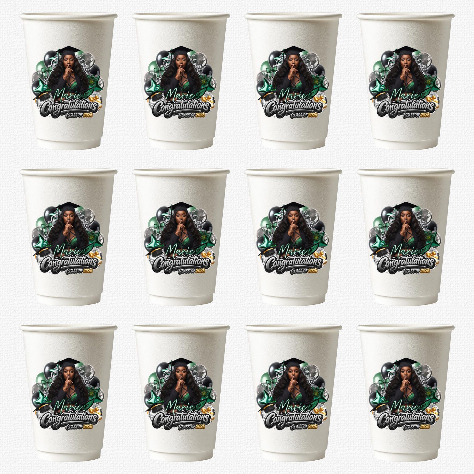 Custom Styrofoam Cup Sticker Template, Green Graduation Sticker ...
