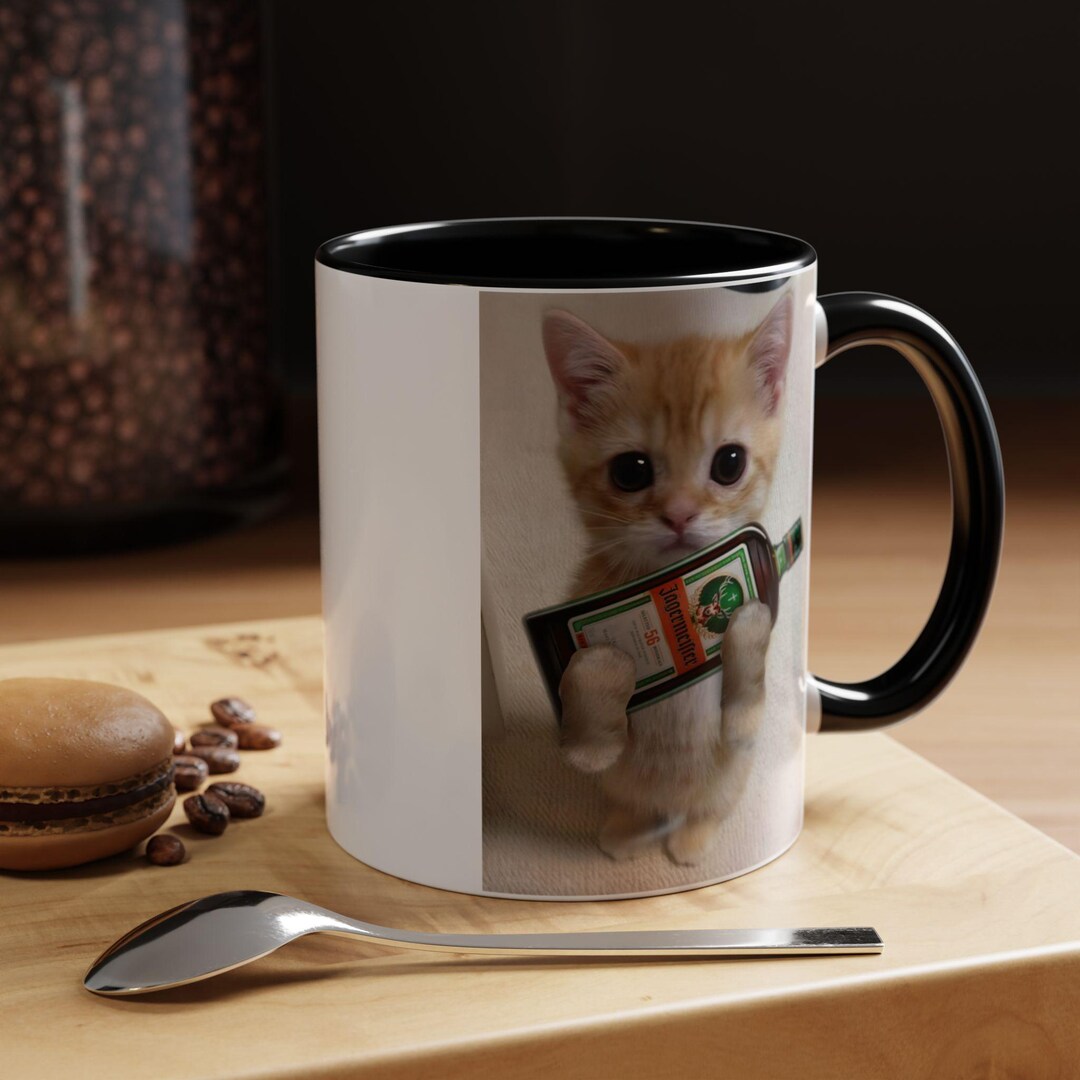 Cute Cat Holding Jagermeister Accent Coffee Mug | Cat Lover Mug - Etsy