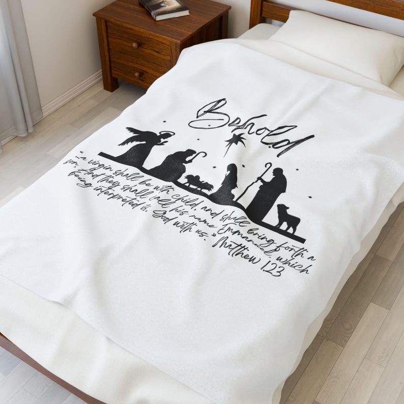 Behold Nativity Scene Velveteen Plush Blanket | Christmas Scripture ...