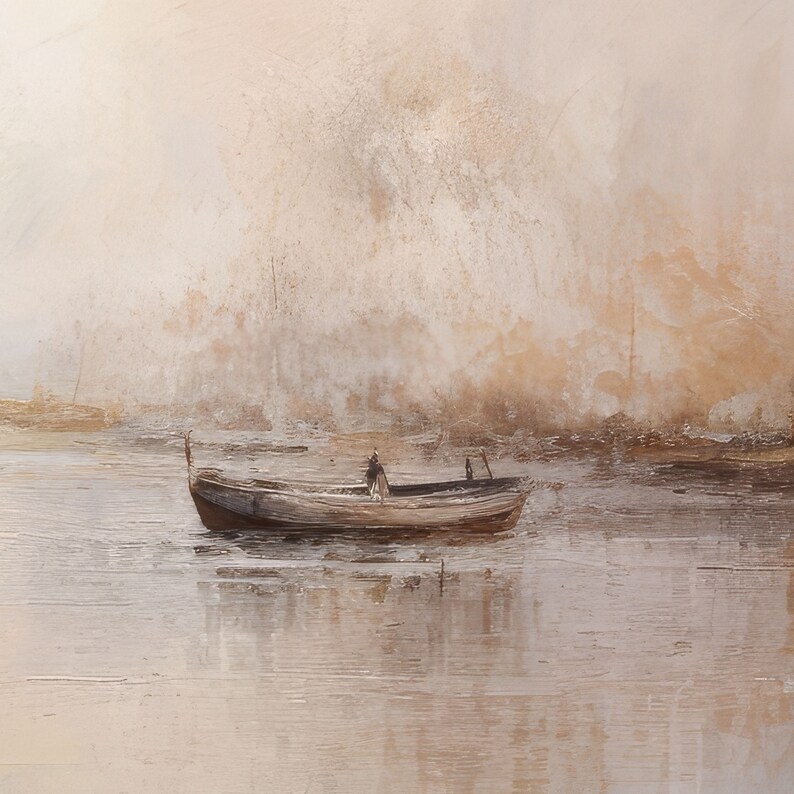 Rustic Boat Scenery Vintage Oil Painting Artwork Home Decor Wall Art ...