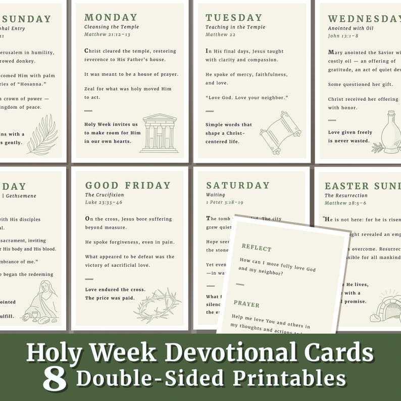 Holy Week Devotional Cards - 8 Printables - Easter Scripture Study ...