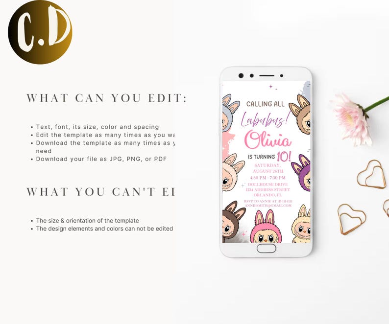 Cute Labubu Birthday Party Invitation Editable Template (canva ...