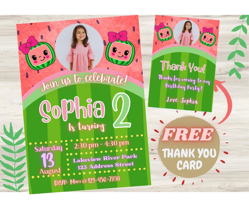 Cute Watermelon Birthday Invitation, Rainbow Melon Party Invite ...