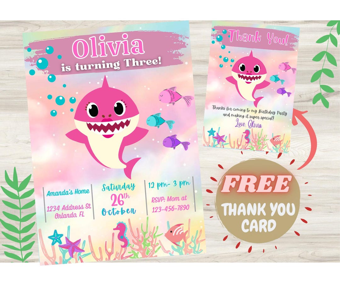 Editable Baby Shark Birthday Invitation, Printable Shark Party Invite ...