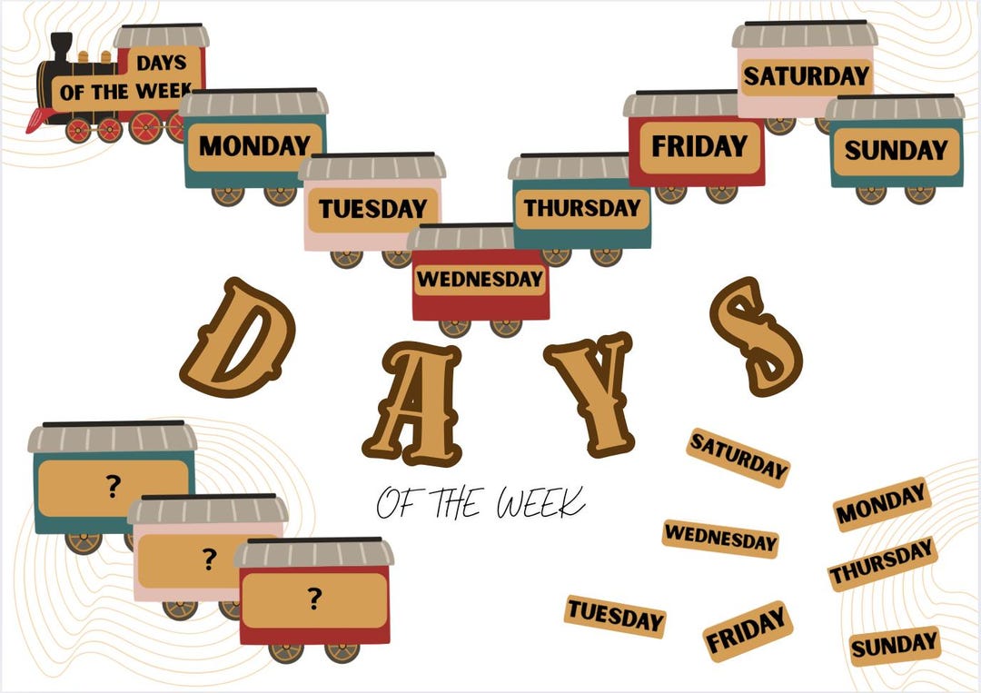 Days of the Week Flashcards | Train Wagon Theme | 13 Colorful Digital ...
