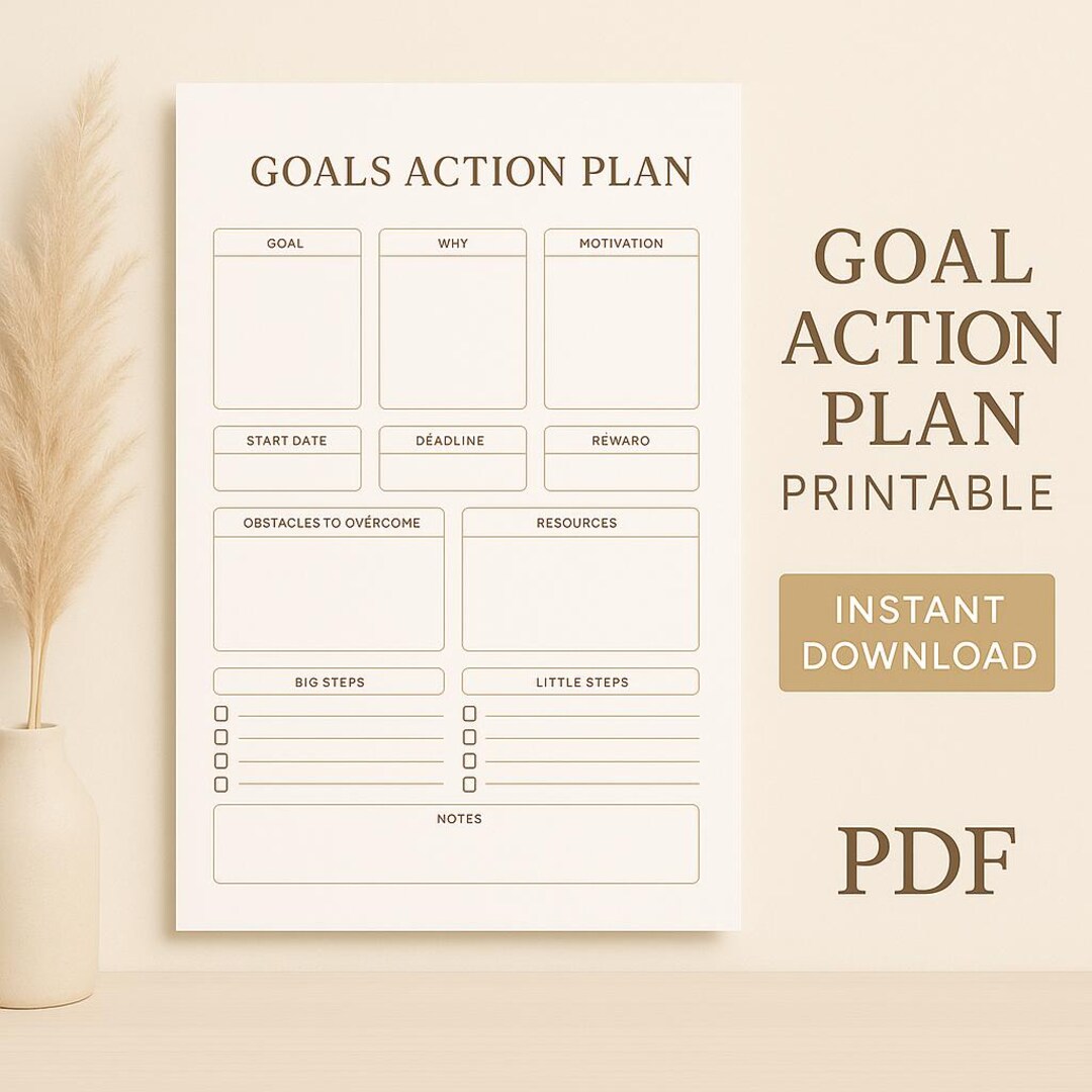Goals Action Plan Printable • Minimalist Goal Planner PDF • Neutral ...