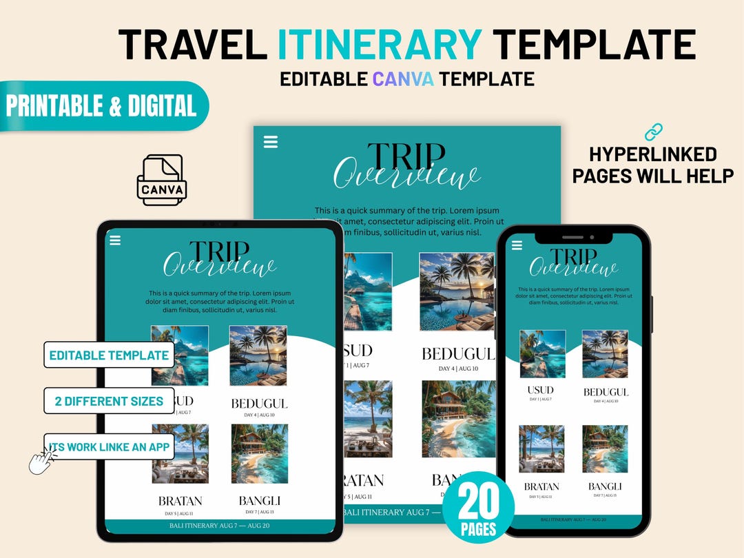 Editable Travel Itinerary Template – Canva Planner (digital Download ...