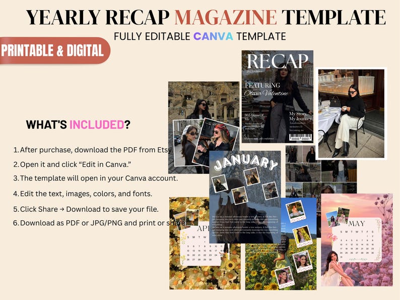 Yearly Recap Magazine Template - Photo Collage - Memory Book 2025 ...