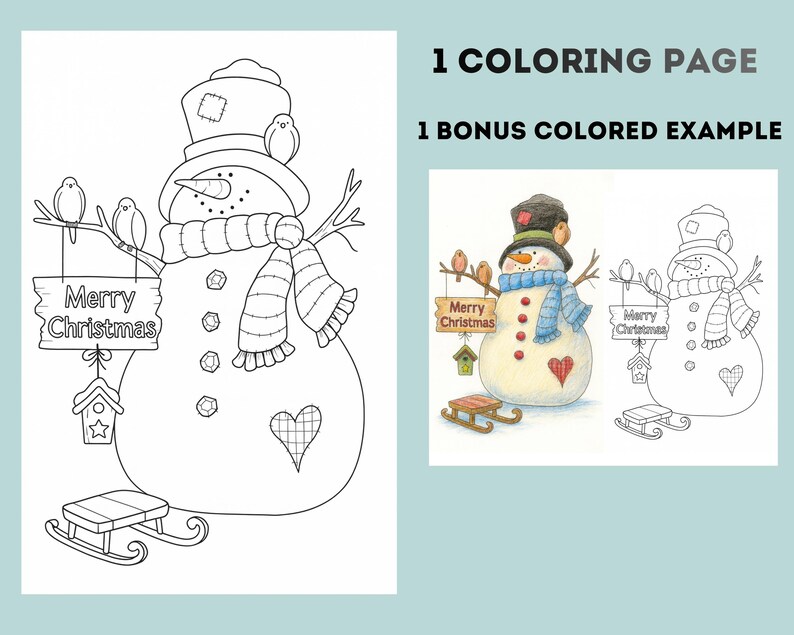 Snowman Christmas Coloring Page for Kids, Printable PDF , Winter ...